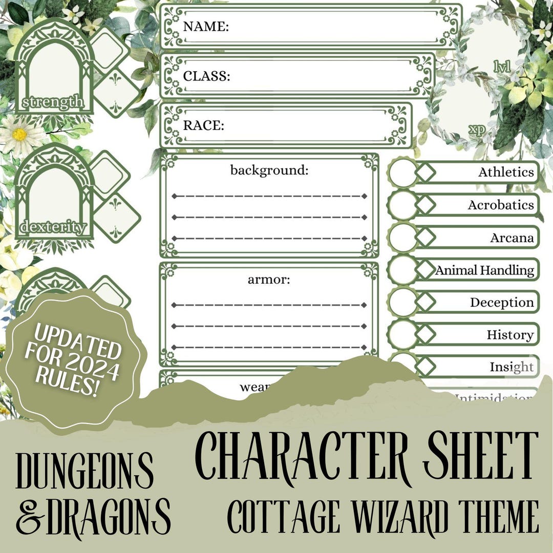 Dnd Cottage Wizard Character Sheet | With BONUS "find Familiar" Page ...