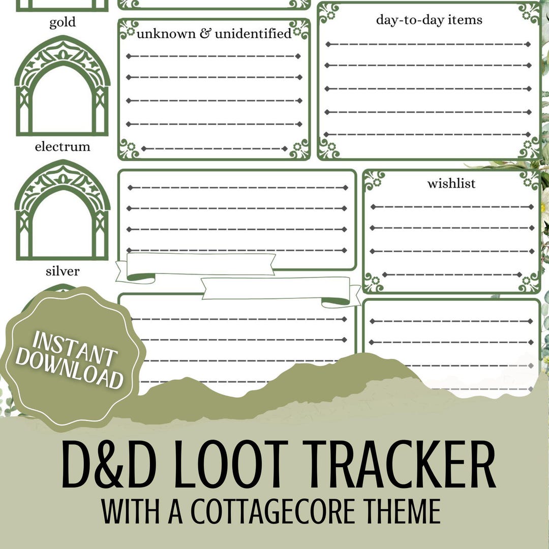 Dnd Loot Tracker | Cottagecore Theme | Campaign Notes | Inventory ...