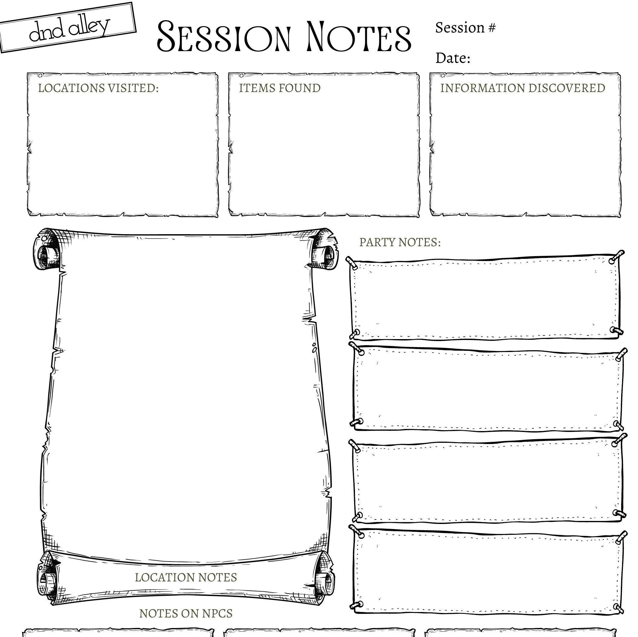 Dnd Session Notes Perfect for Session Summaries Adventure - Etsy
