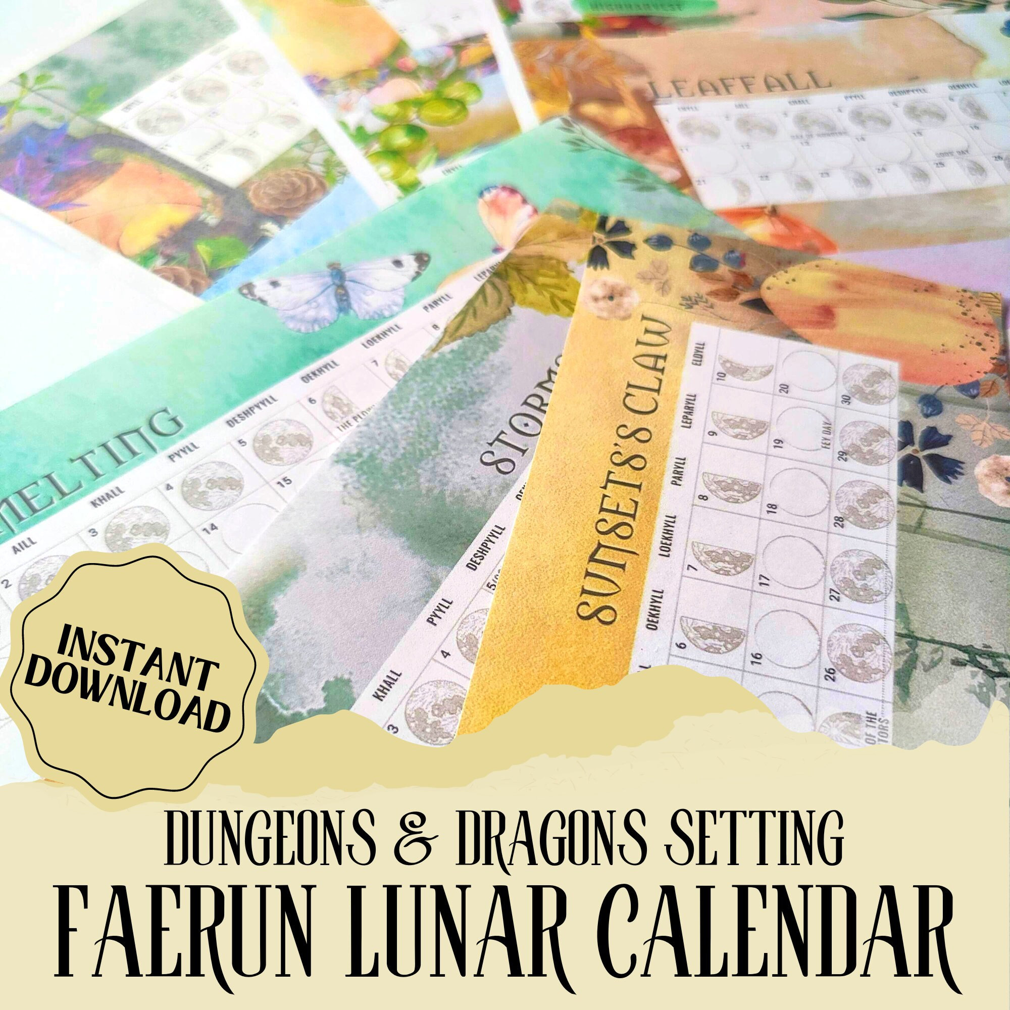 Dnd Calendar for Faerun forgotten Realms, Toril, Sword Coast Lunar ...