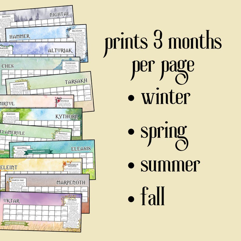D&D Calendar | the Harptos Calendar of Faerun - Etsy