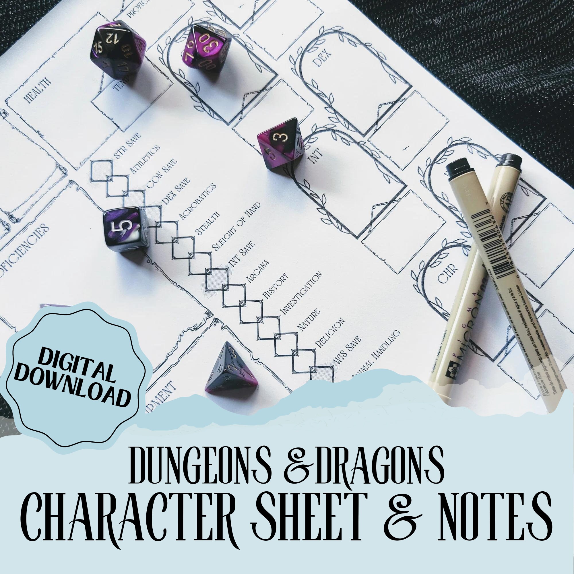 Dnd Player Character Sheet & Notes Bundle Pack Adventure Theme Dnd ...
