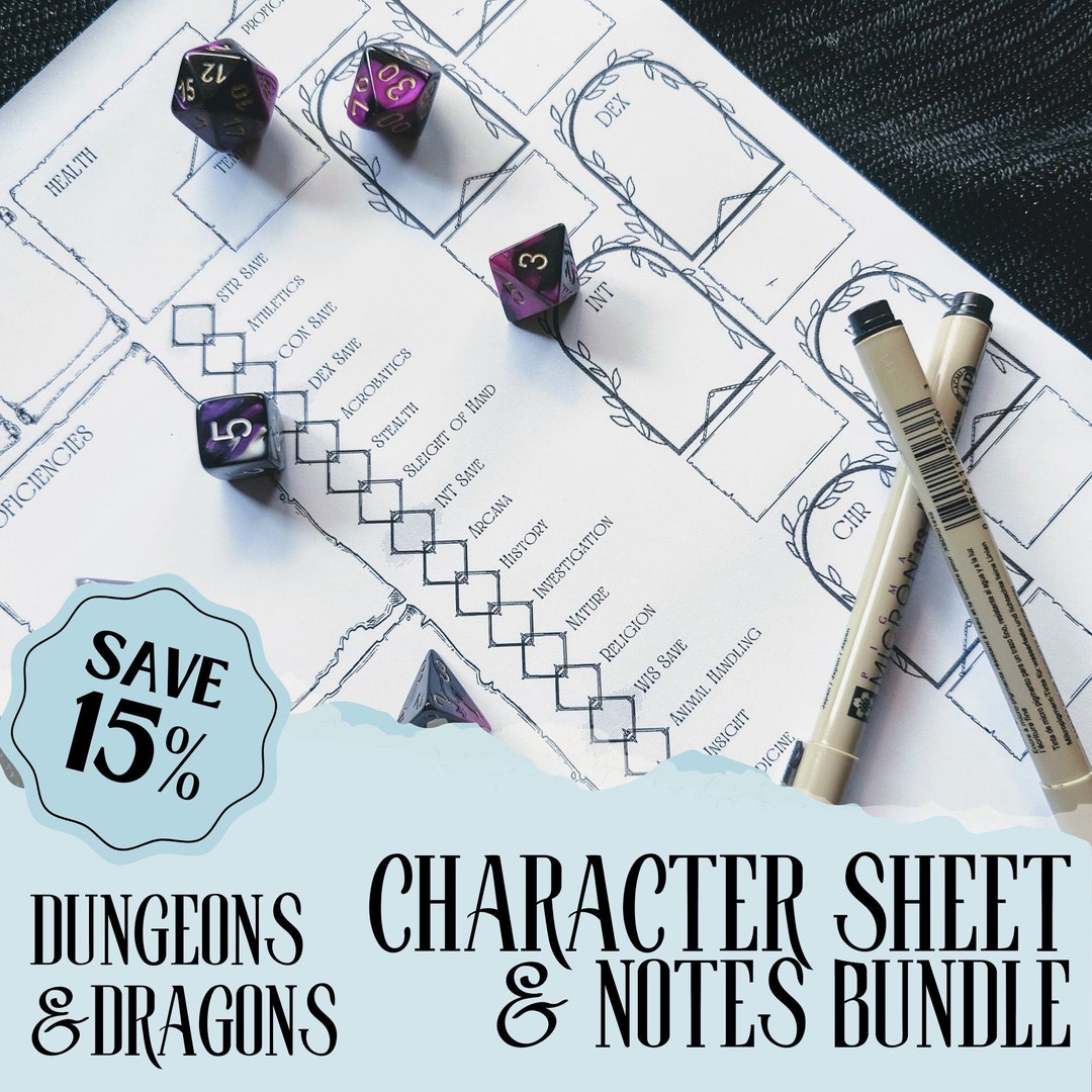 Dnd Player Character Sheet & Notes Bundle Pack Adventure Theme Dnd ...