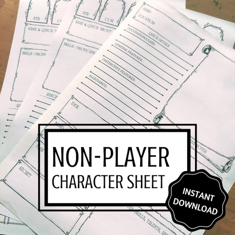 NPC Character Sheet Adventure Theme Dnd Resources - Etsy Australia
