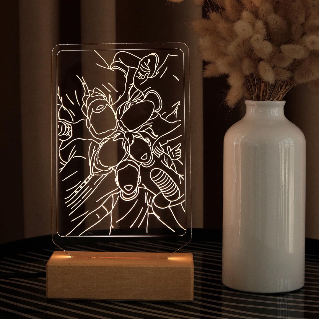 Custom Portrait Line Art LED Lamp: Personalized Photo Gift - Etsy