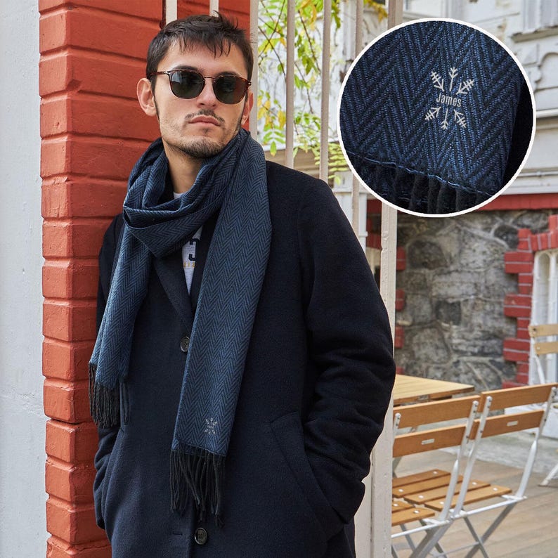 Custom Name Scarf for Men, Personalized Embroidered Winter Neck Scarf ...