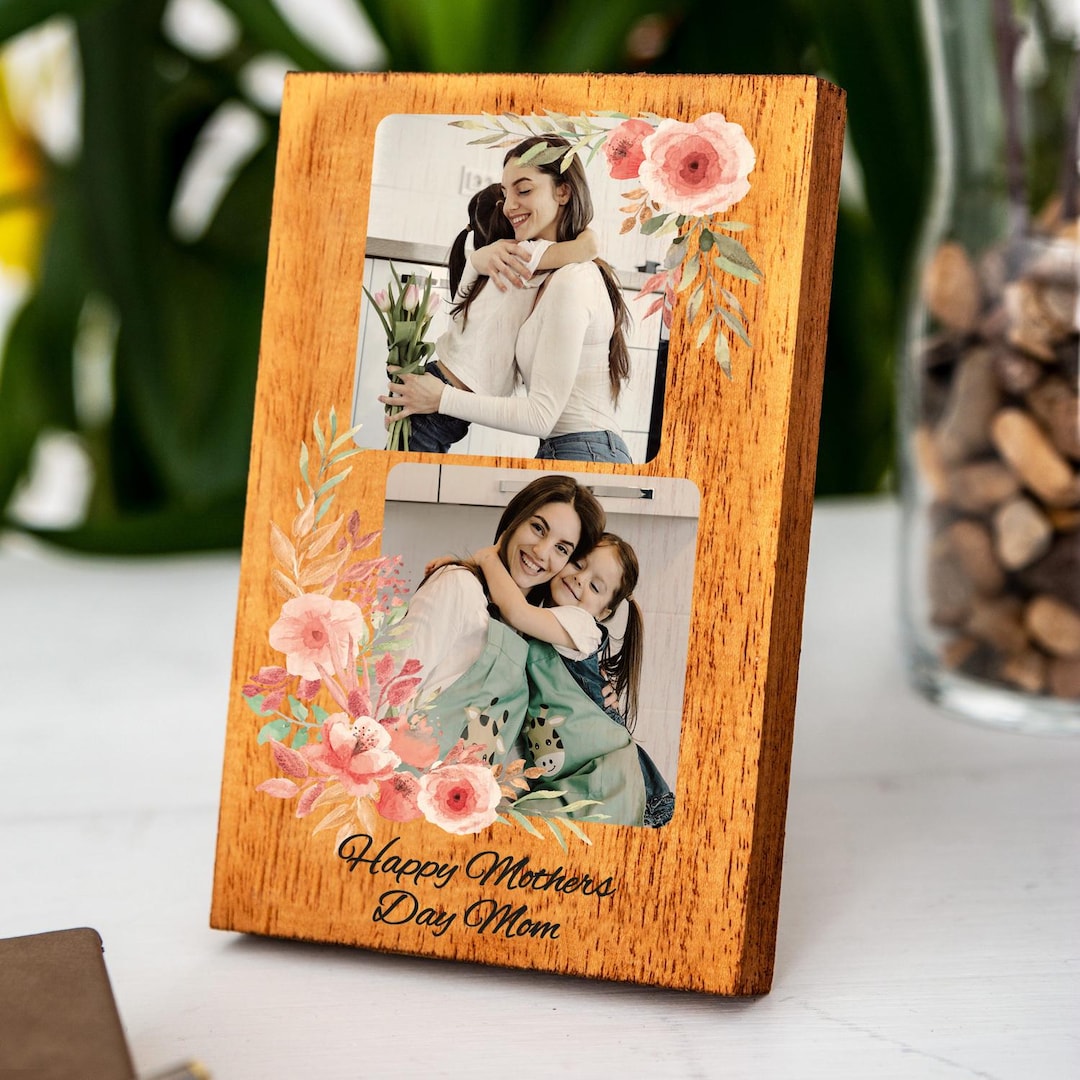 Custom Wood Engraved Picture Frame, Mom Daughter Son Portrait From ...