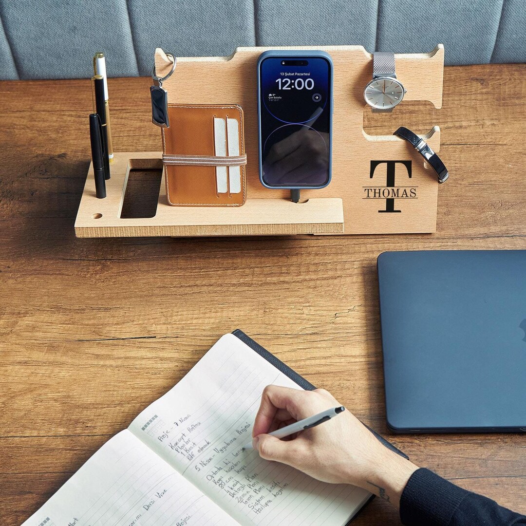 Personalized Wooden Desk Organizer, Initial Docking Station, Gift for ...