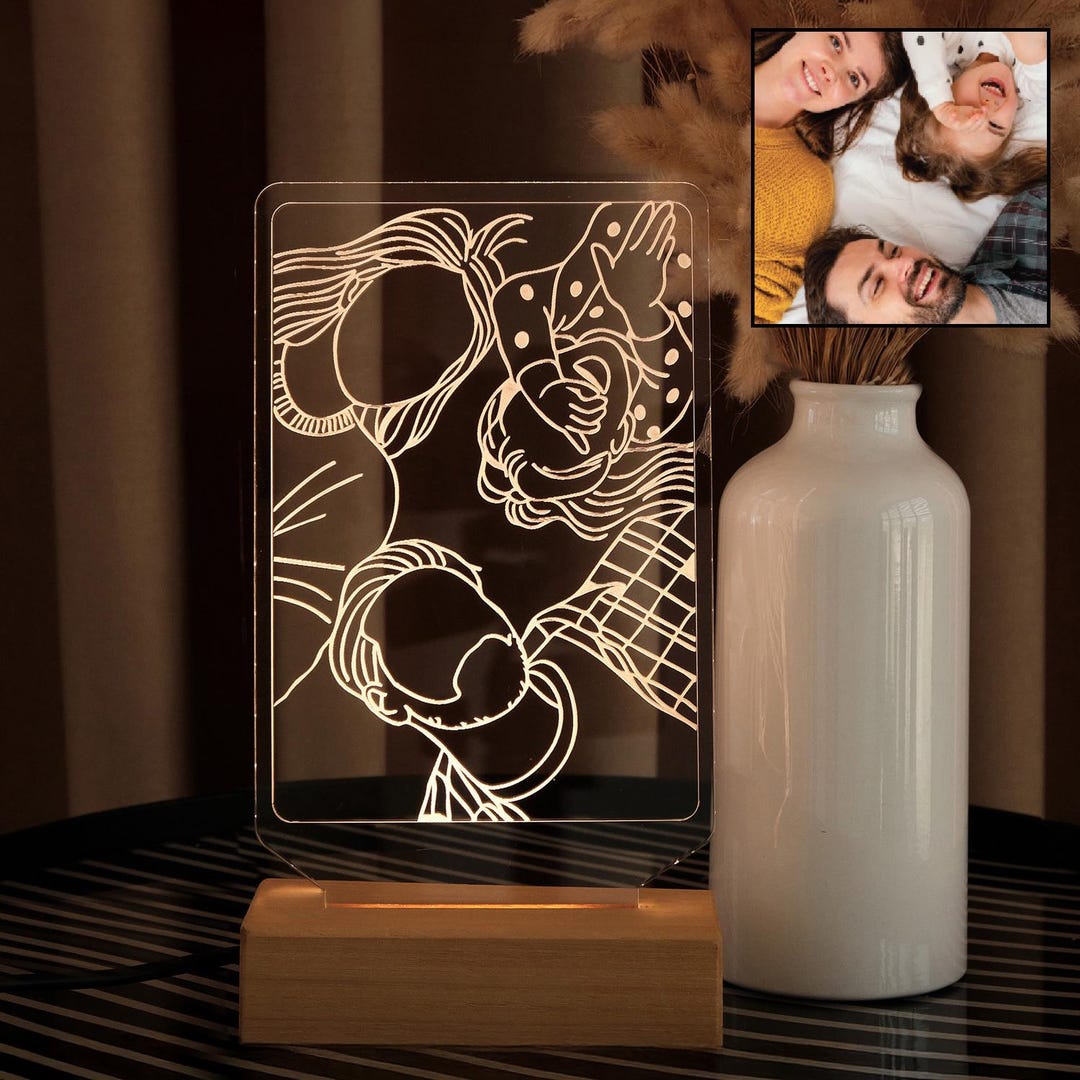 Personalized Family Portrait, 3D Printed LED Sign Desk Lamp, Custom ...