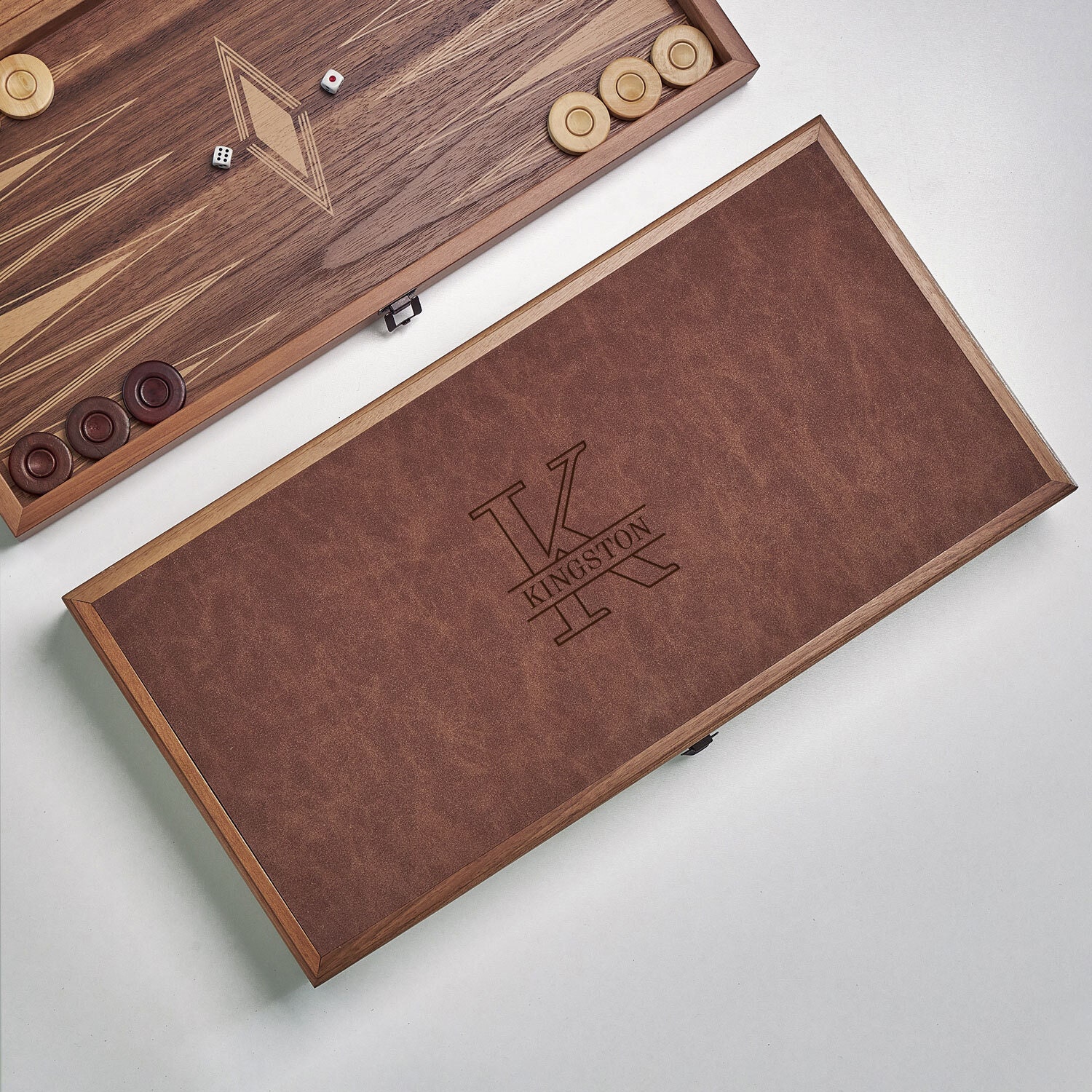 Personalized Leather-covered Walnut Backgammon Set – Handmade Gift ...