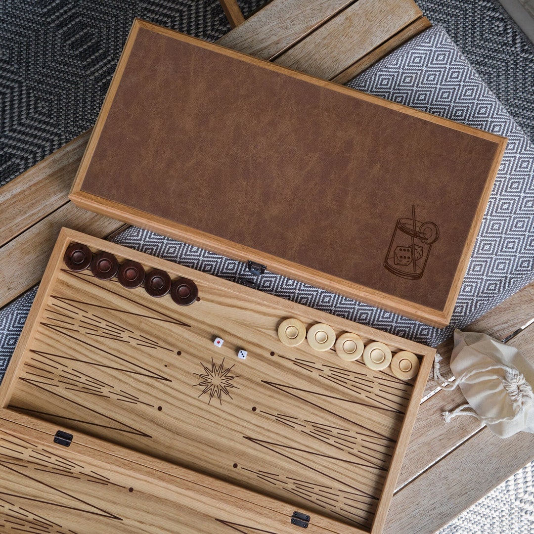 Custom Leather Backgammon Set, Handmade Backgammon Unique Gift for Dad, Handcrafted Luxury ...