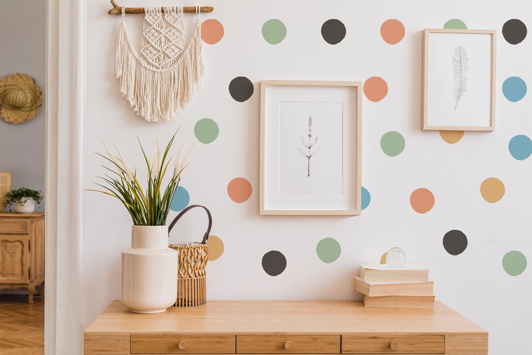 Boho Polka Dot Wall Decals, Hand Drawn Polka Dots, Multi Color Polka ...