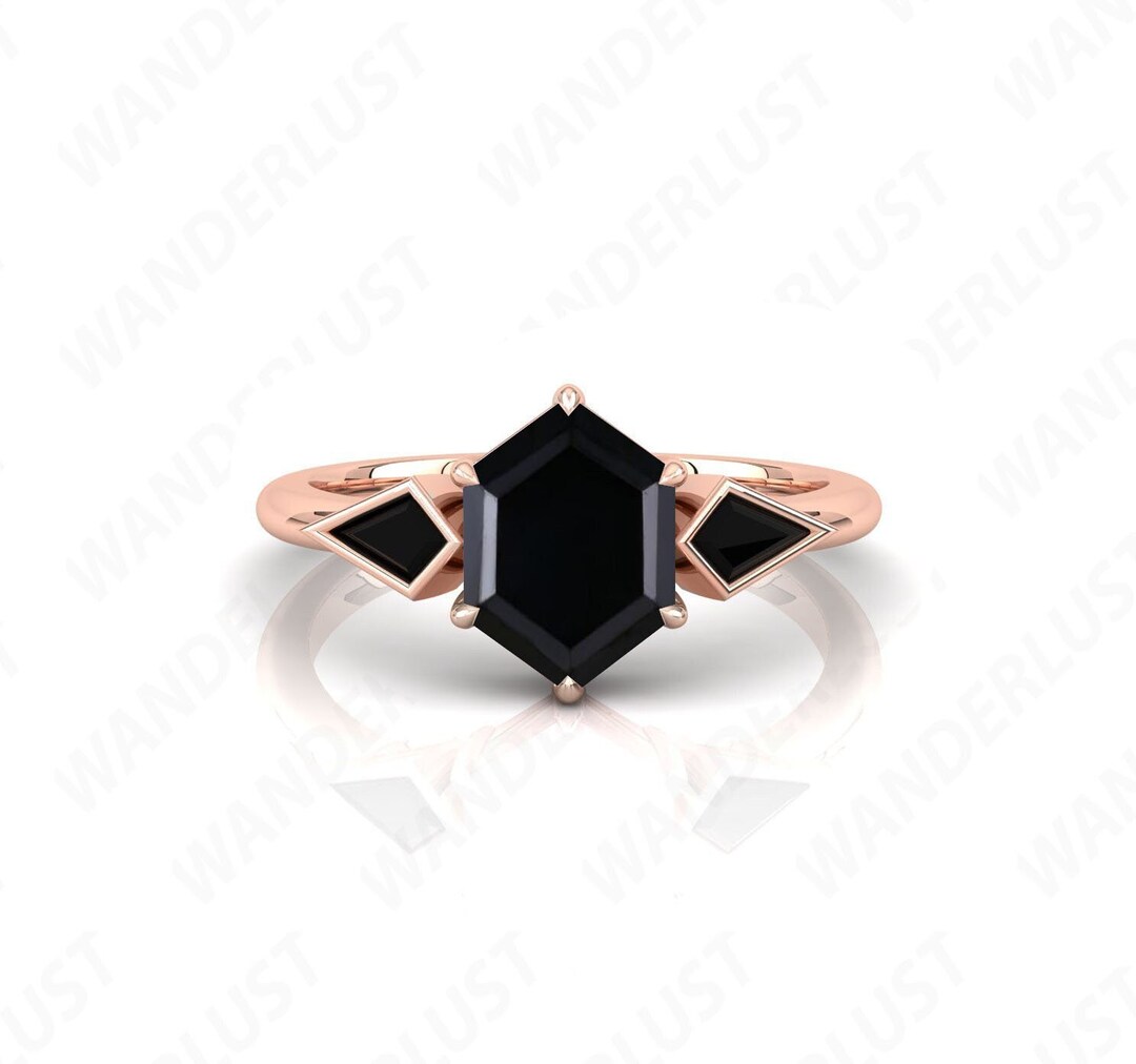 Alternative Engagement Ring Hexagon Black Onyx Engagement Ring, Vintage ...