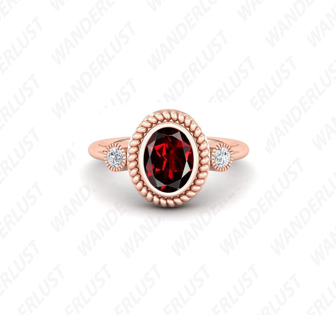 Oval Shape Red Garnet Wedding Ring for Her, Bezel Set Garnet Ring, 3 ...