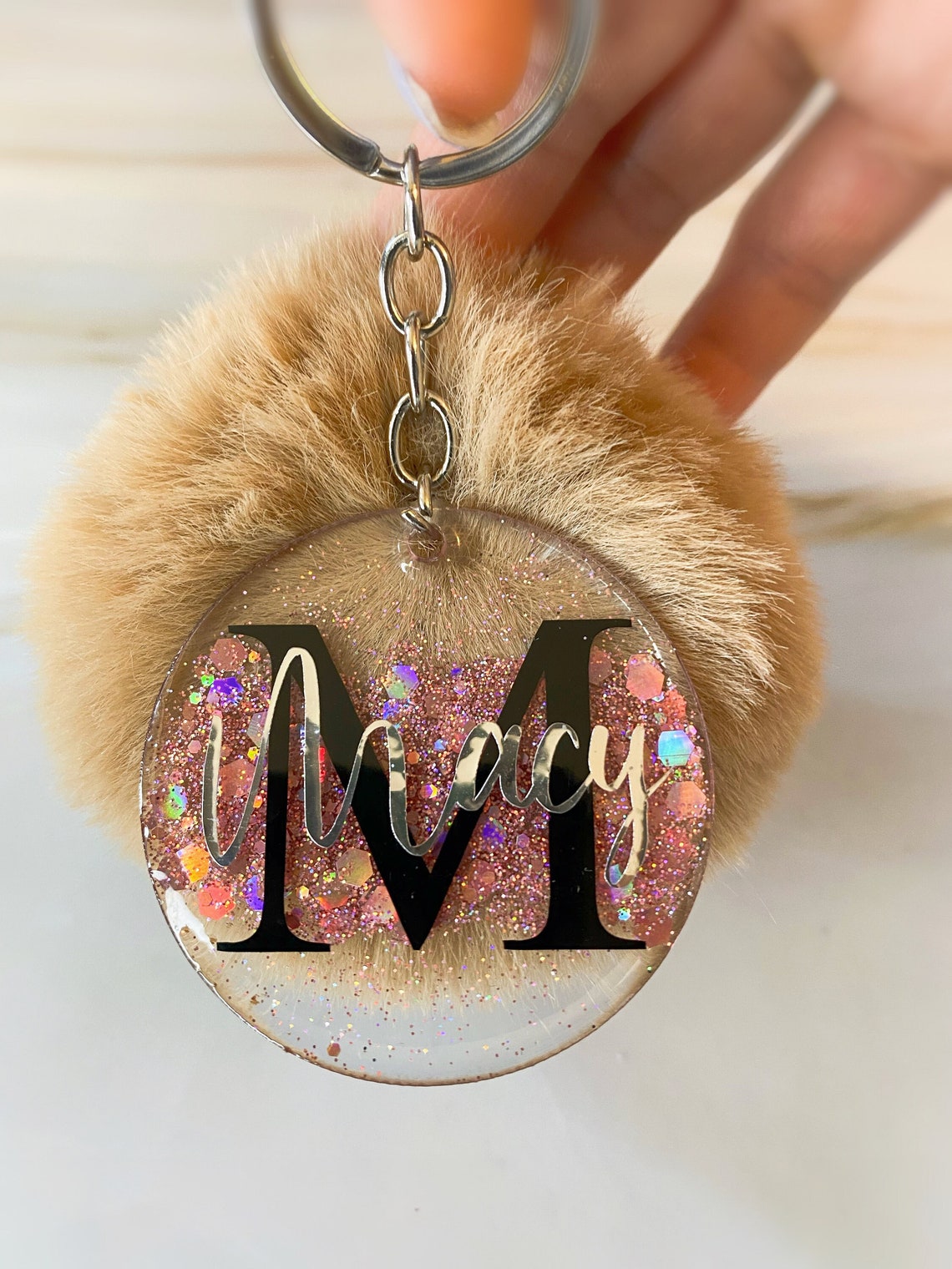 Personalised Glitter Name Keyring With Pom Pom Custom Name | Etsy UK