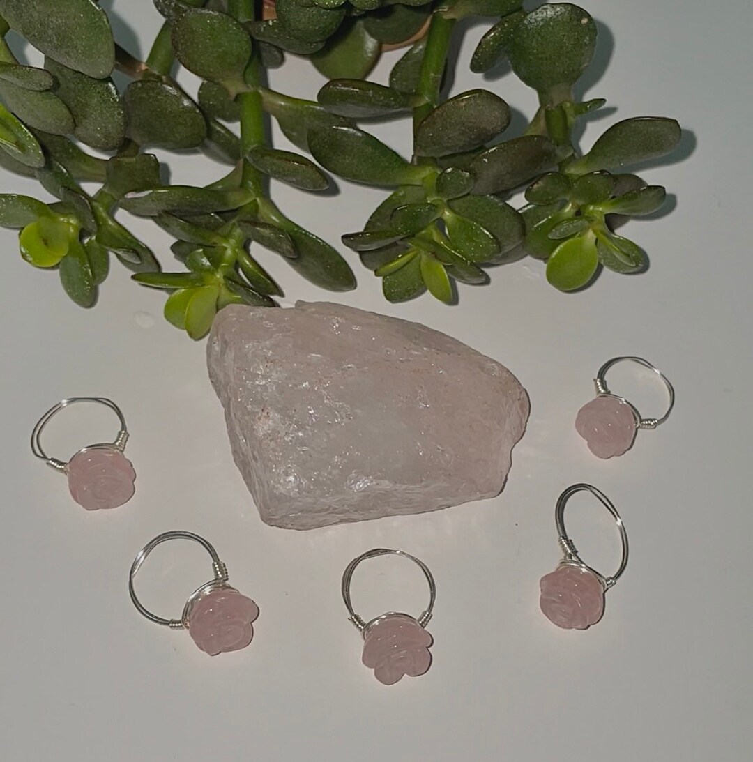 Rose Flower Quartz Crystal Ring Pink Rose Crystal Ring Gift - Etsy UK