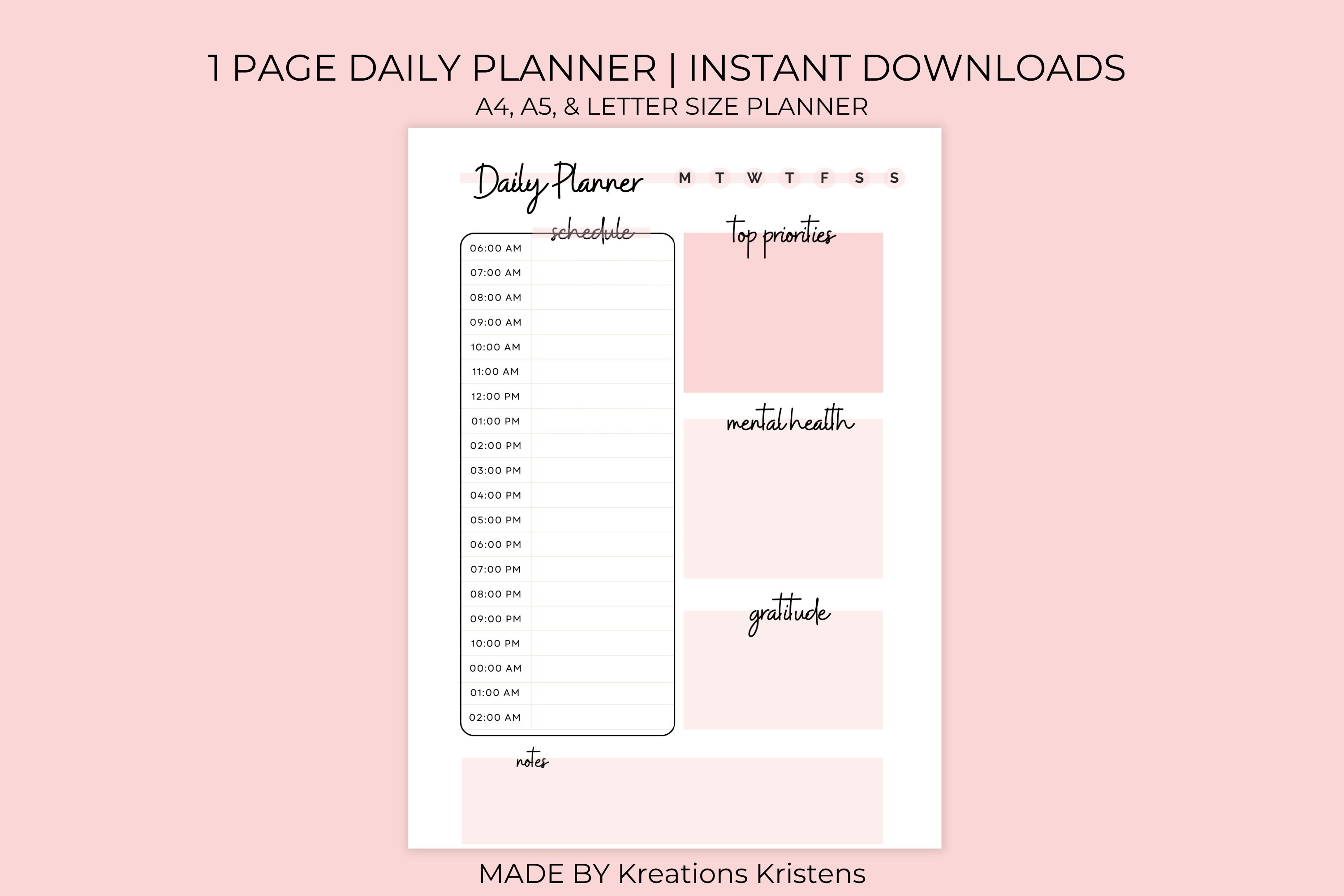 Printable Daily Planner Sheet Personal Daily 24 Hour - Etsy