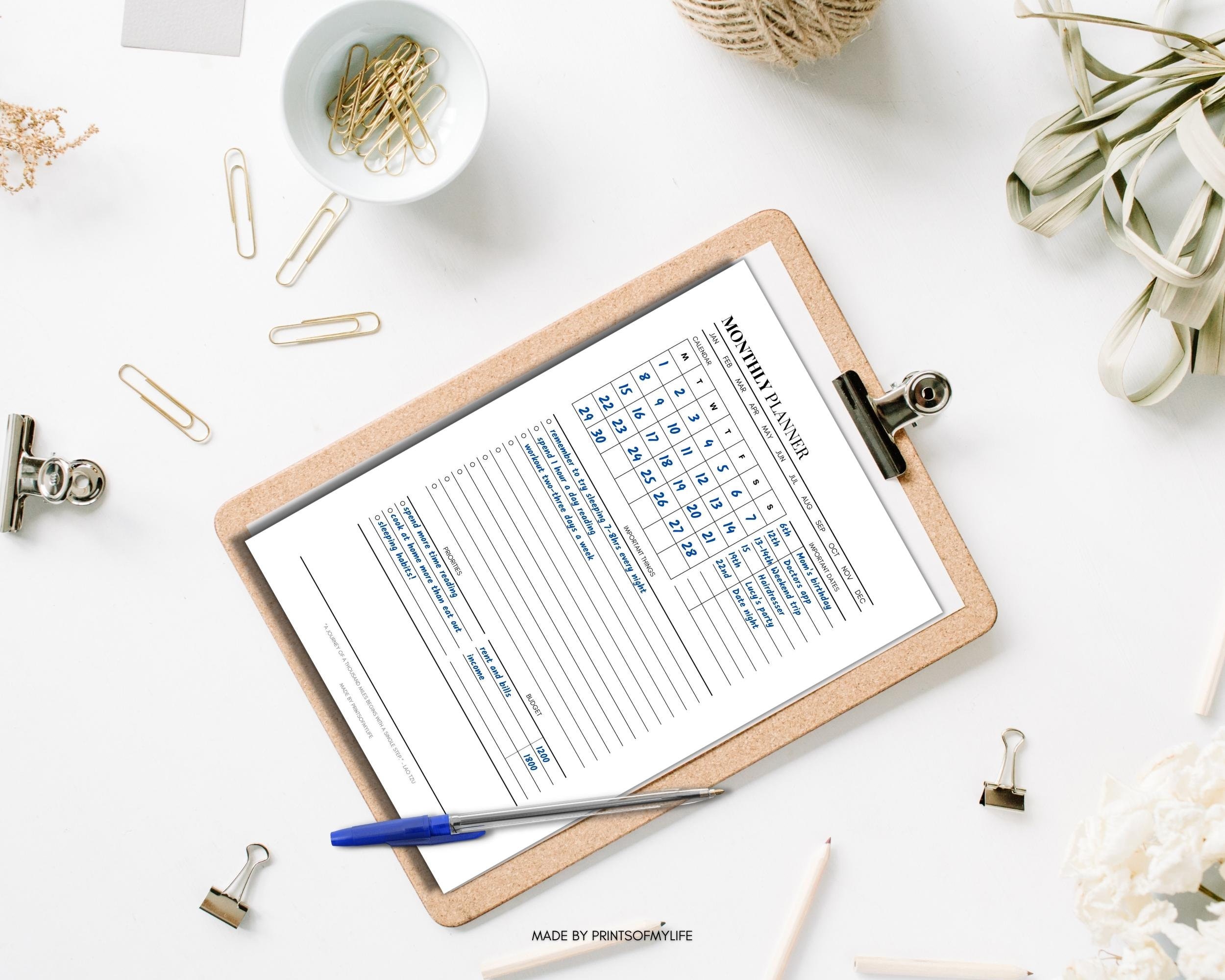 Monthly Planner Template Productivity Plan Journal Insert for Month at ...