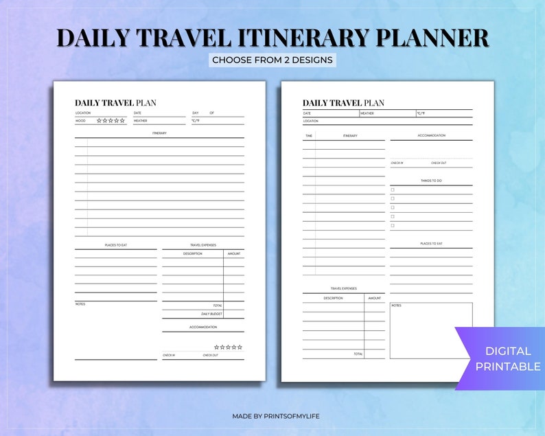Summer Holiday Planner Travel Itinerary Journal Printable Travel ...