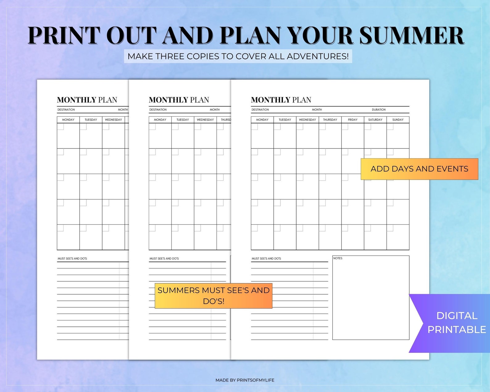 Summer Holiday Planner Travel Itinerary Journal Printable Travel ...