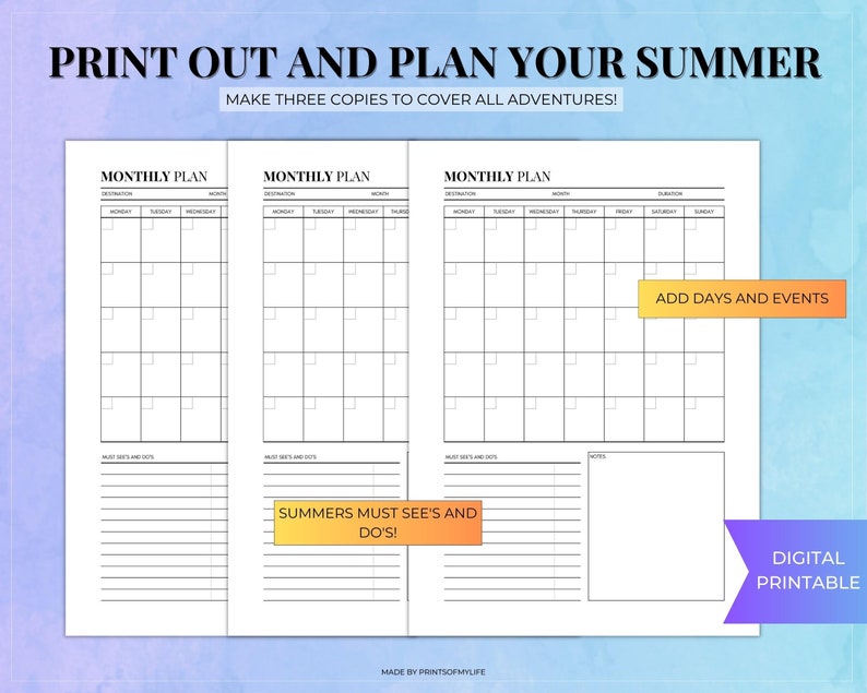 Summer Holiday Planner Travel Itinerary Journal Printable Travel ...