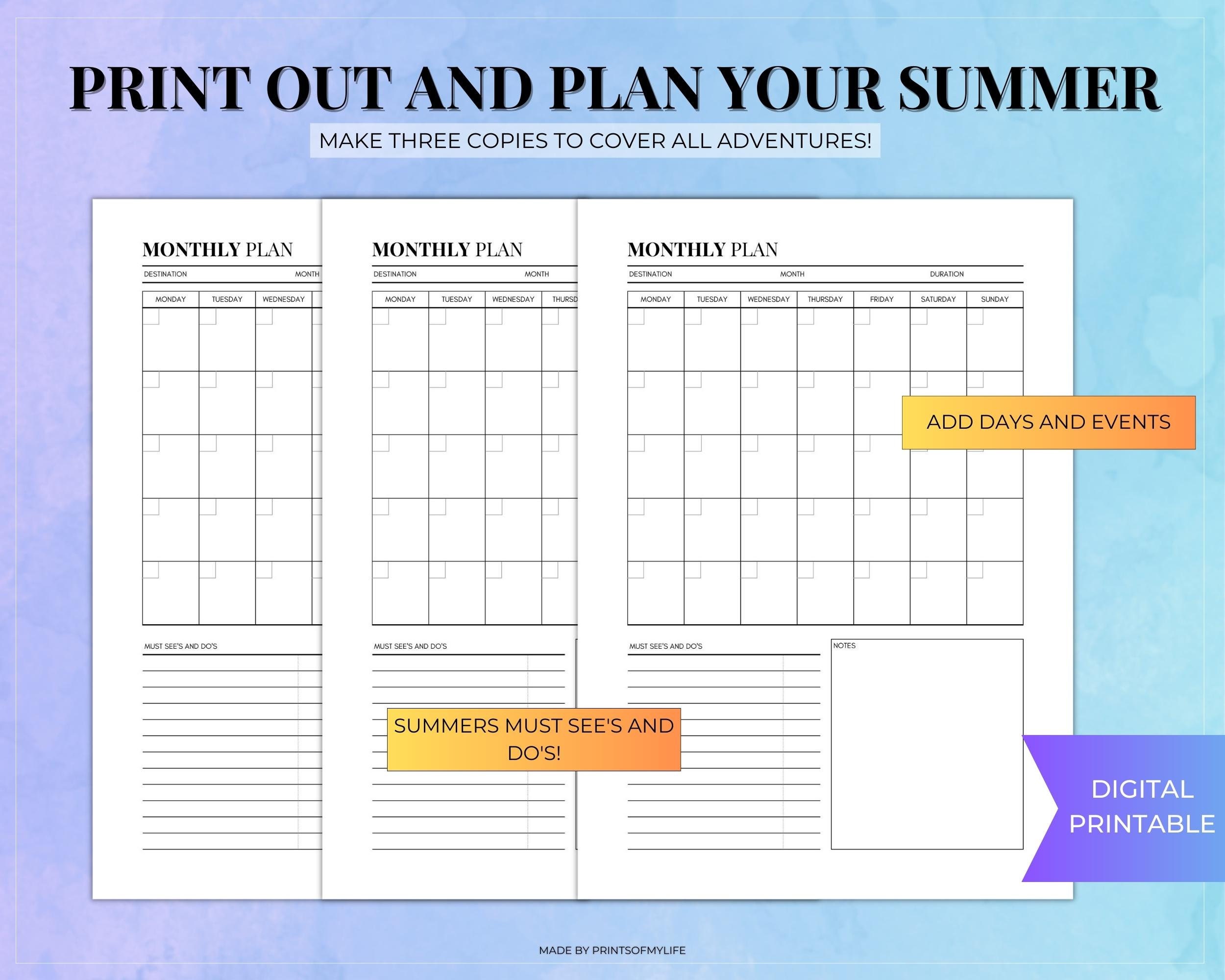 Summer Holiday Planner Travel Itinerary Journal Printable Travel ...