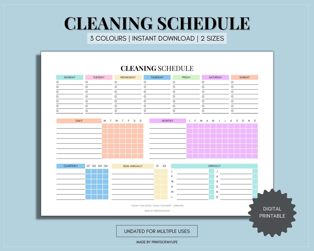 Household Cleaning Schedule Template Clean Task List Digital Cleaning List Daily Planning Chore ...