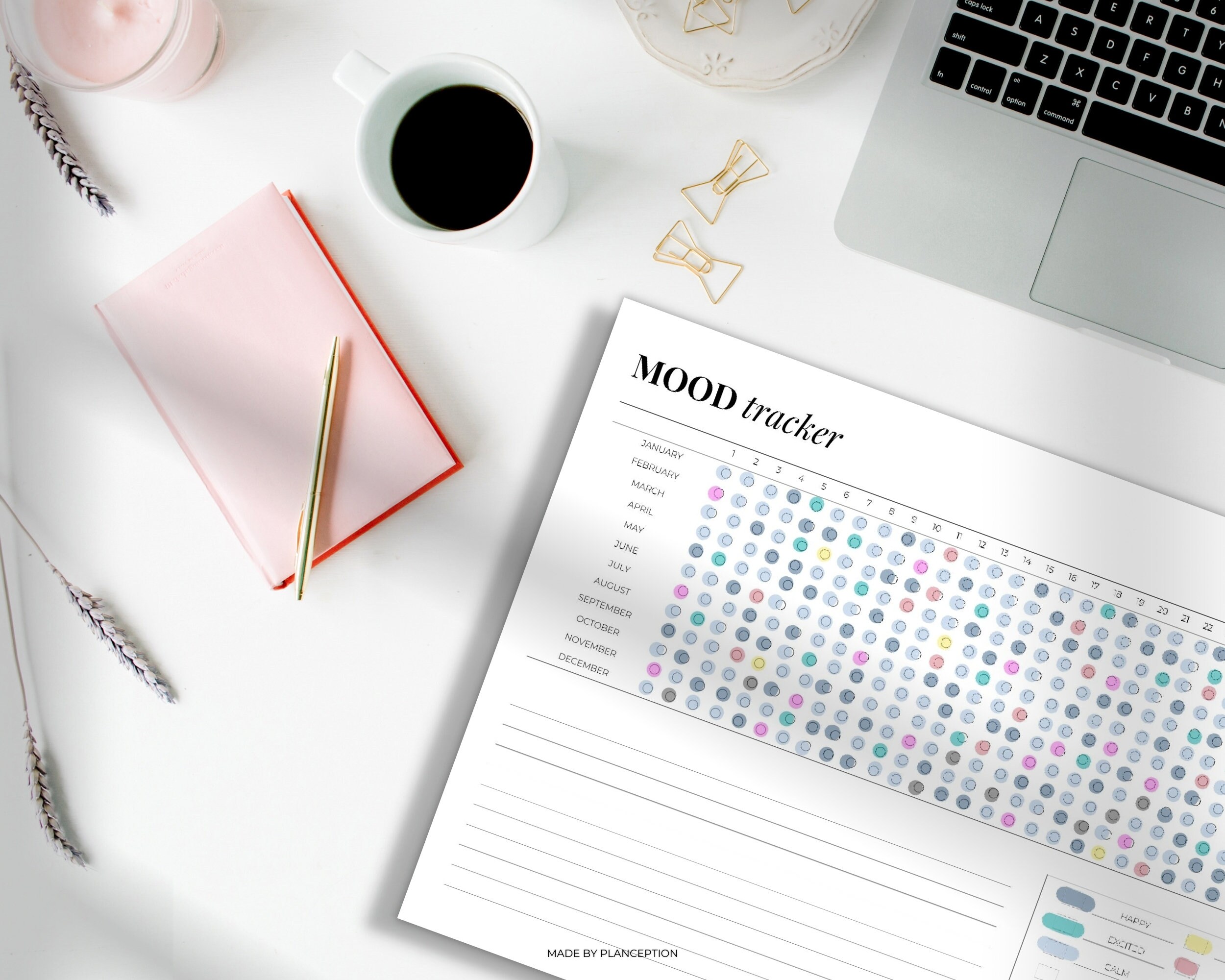Mood Tracker Template Year Long Mood Tracker Printable Insert - Etsy