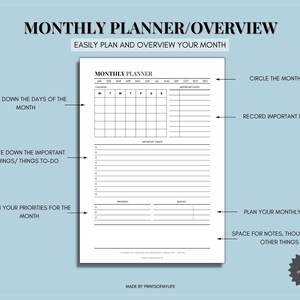 Monthly Planner Template Productivity Plan Journal Insert for Month at ...