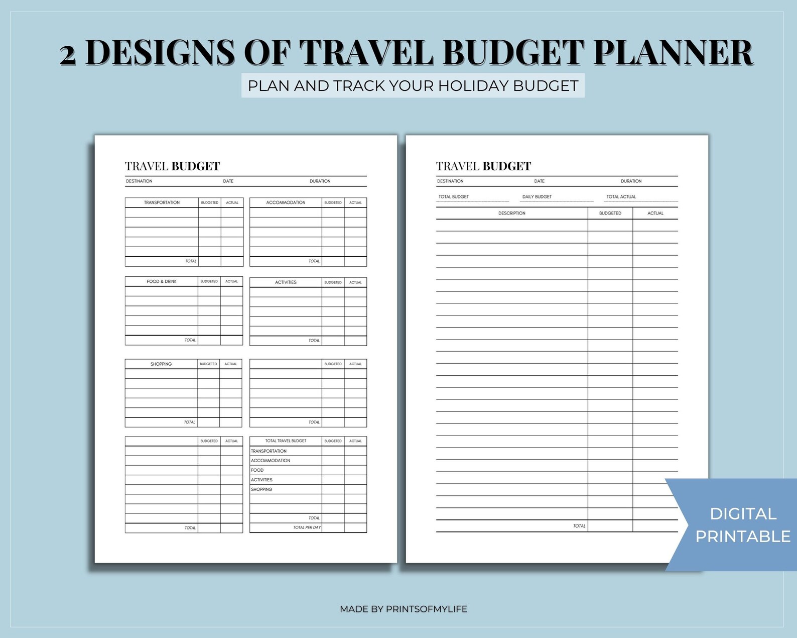Vacation Budget Planner Family Expense Tracker Travel Spending ...