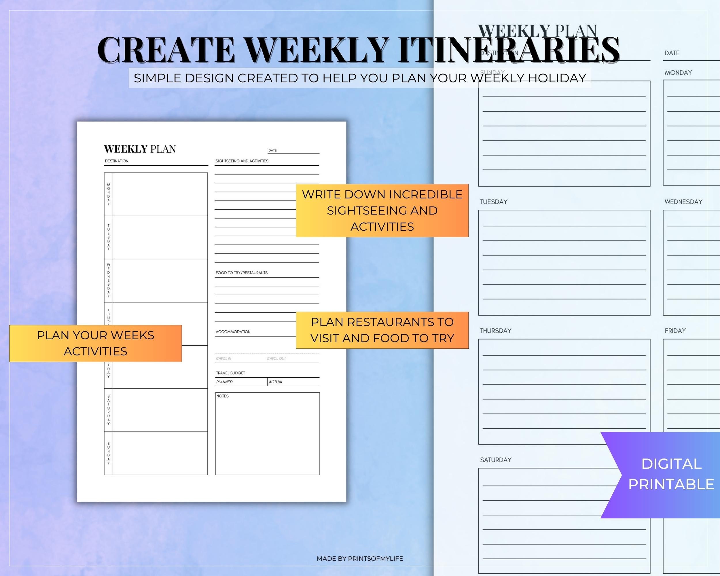 Summer Holiday Planner Travel Itinerary Journal Printable Travel ...