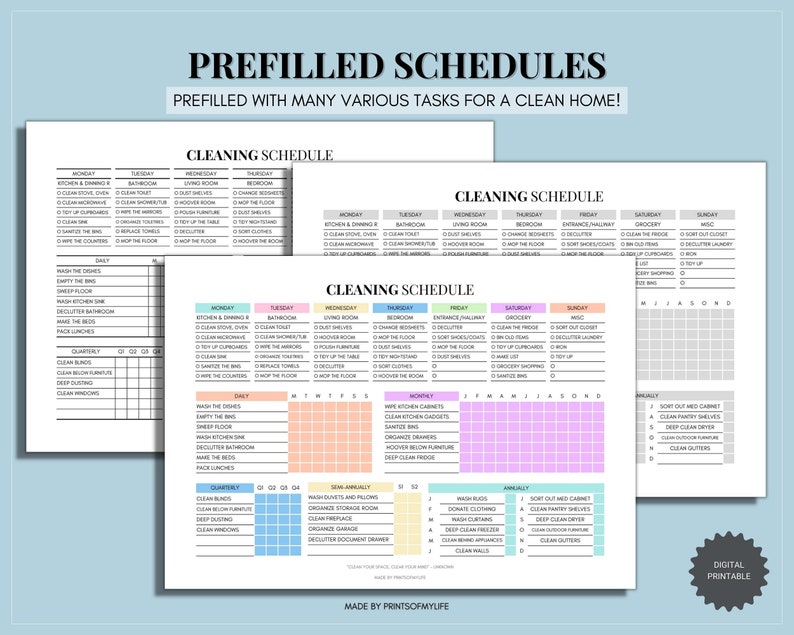 Household Cleaning Schedule Template Clean Task List Digital Cleaning ...