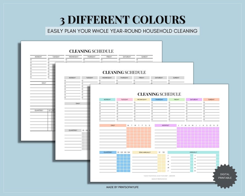 Household Cleaning Schedule Template Clean Task List Digital Cleaning ...