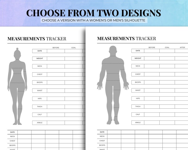 Measurement Tracker Template Women Men Fitness Goal Tracker - Etsy