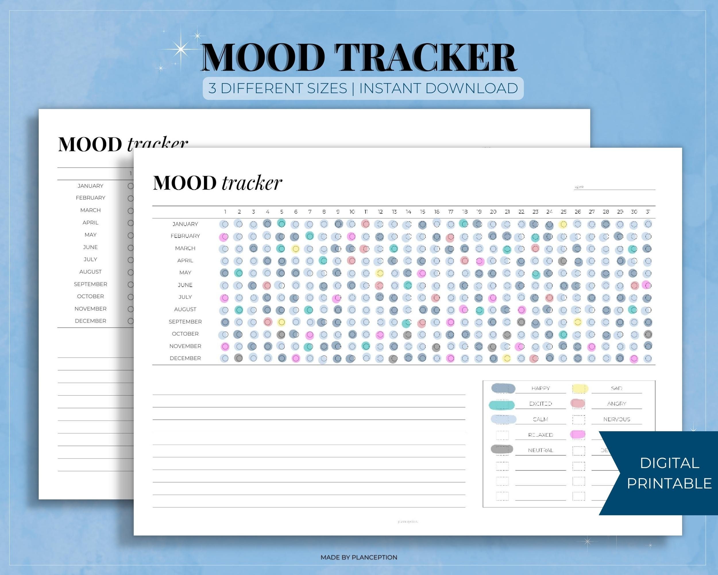 Digital Mood Tracker Printable Yearly Monthly Mood Tracker Planner ...