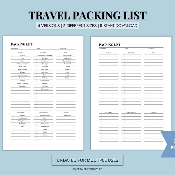 Clothes Packing List - Etsy