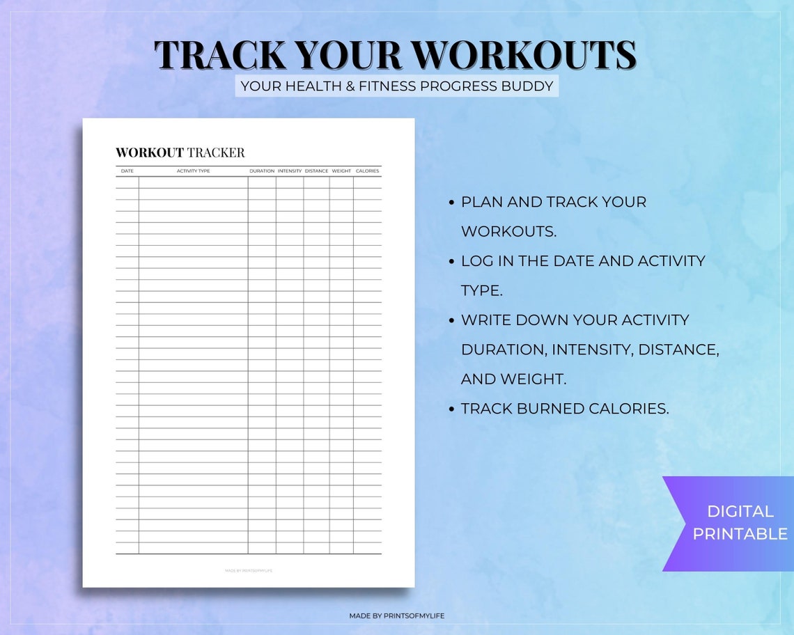 Workout Tracker Template Printable Planner Fitness Goal Tracker ...