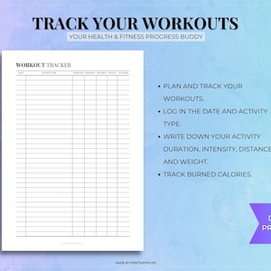 Workout Tracker Template Printable Planner Fitness Goal Tracker ...