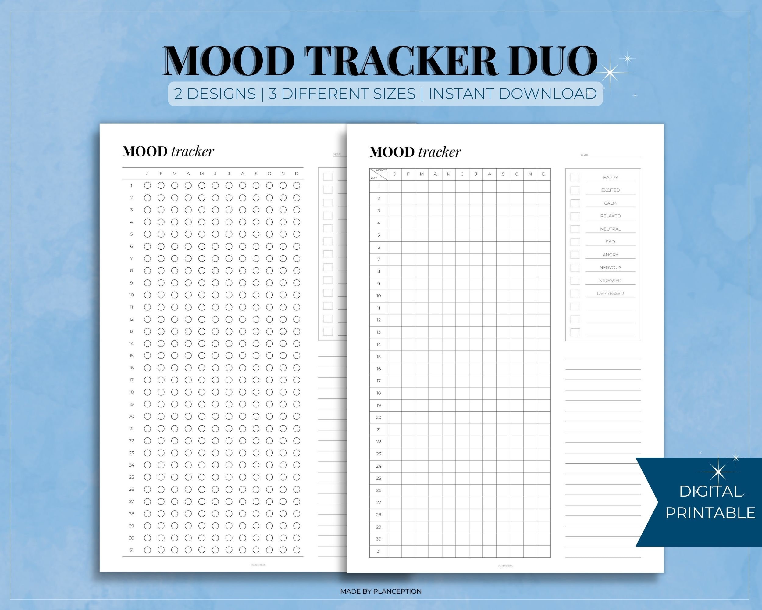 Mood Tracker Printable Mood Planner Inserts Monthly Anxiety - Etsy