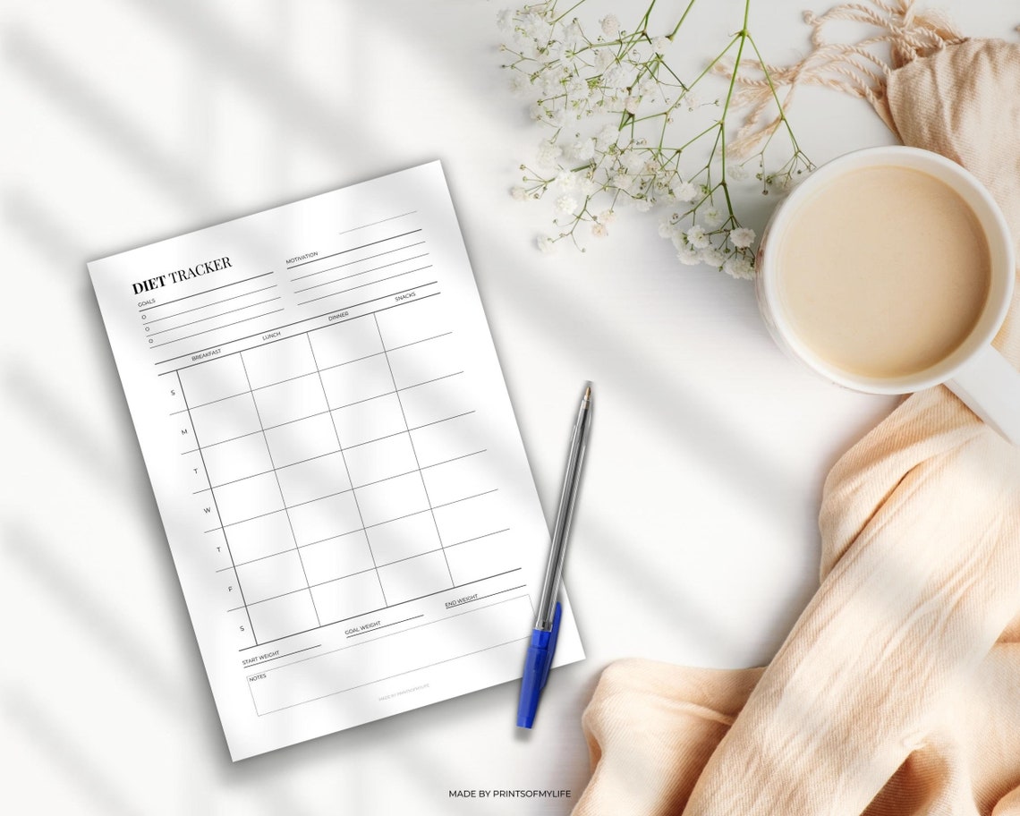 Diet Tracker Printable Food Diary Printable Food Journal Daily Calorie ...