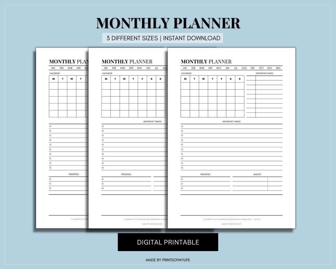 Monthly Planner Template Productivity Plan Journal Insert for Month at ...