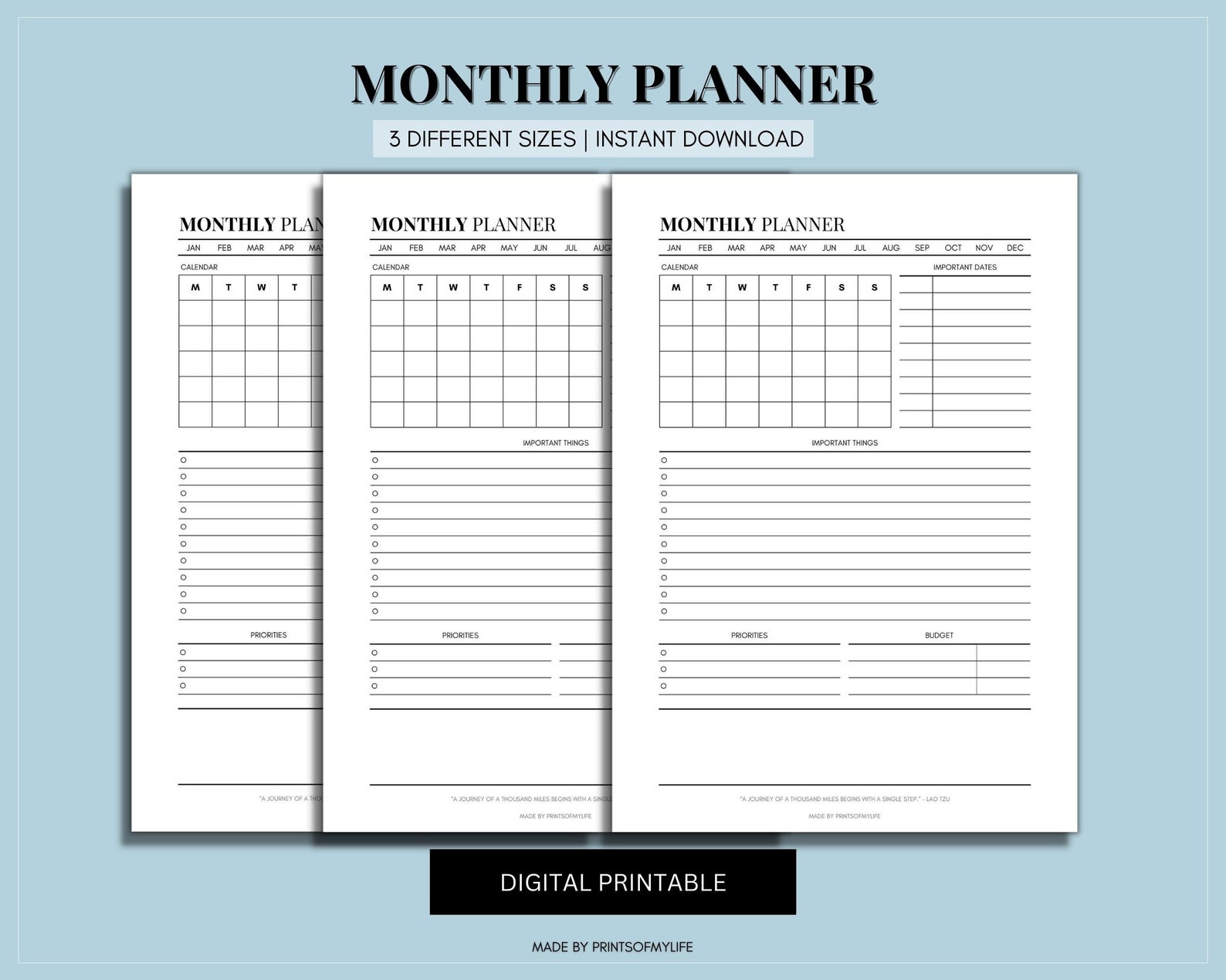 Monthly Planner Template Productivity Plan Journal Insert for Month at ...