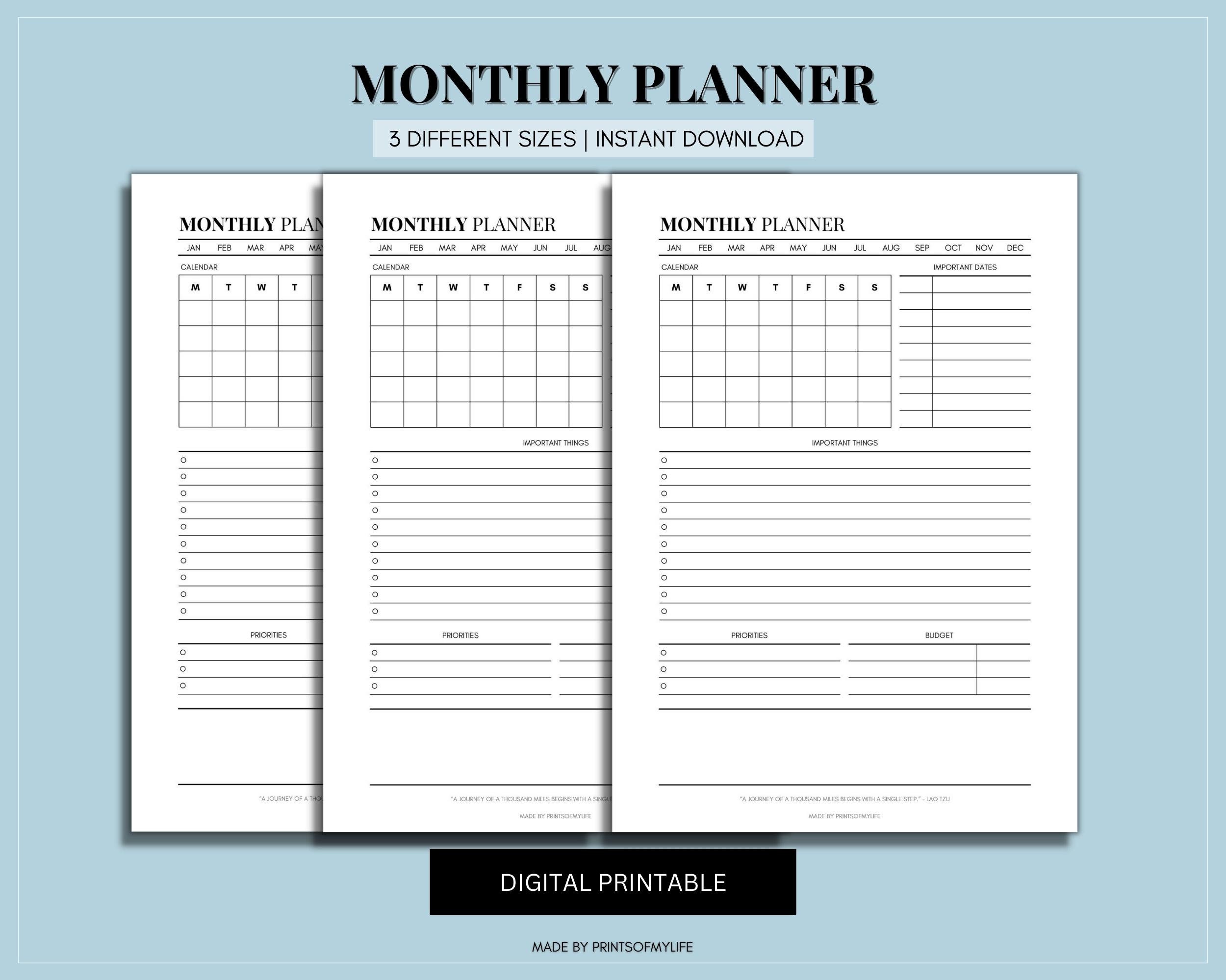 Monthly Planner Template Productivity Plan Journal Insert for Month at ...