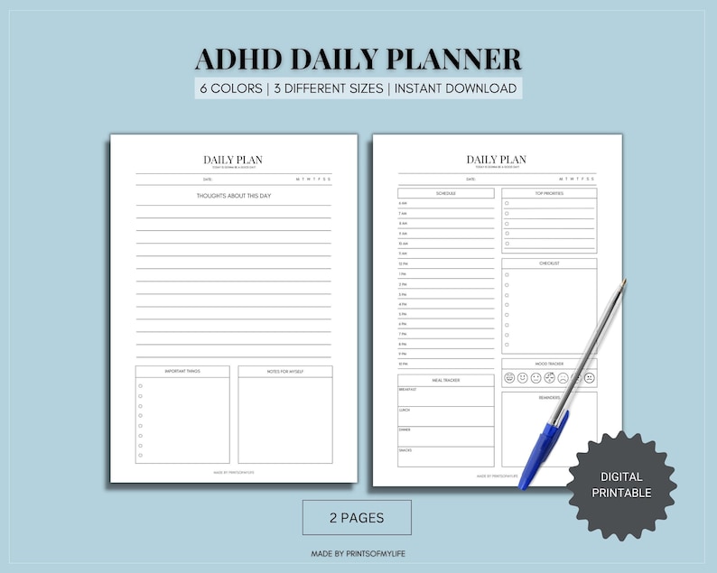 ADHD Daily Planner, Printable Adult ADHD Organizer, Productivity ...