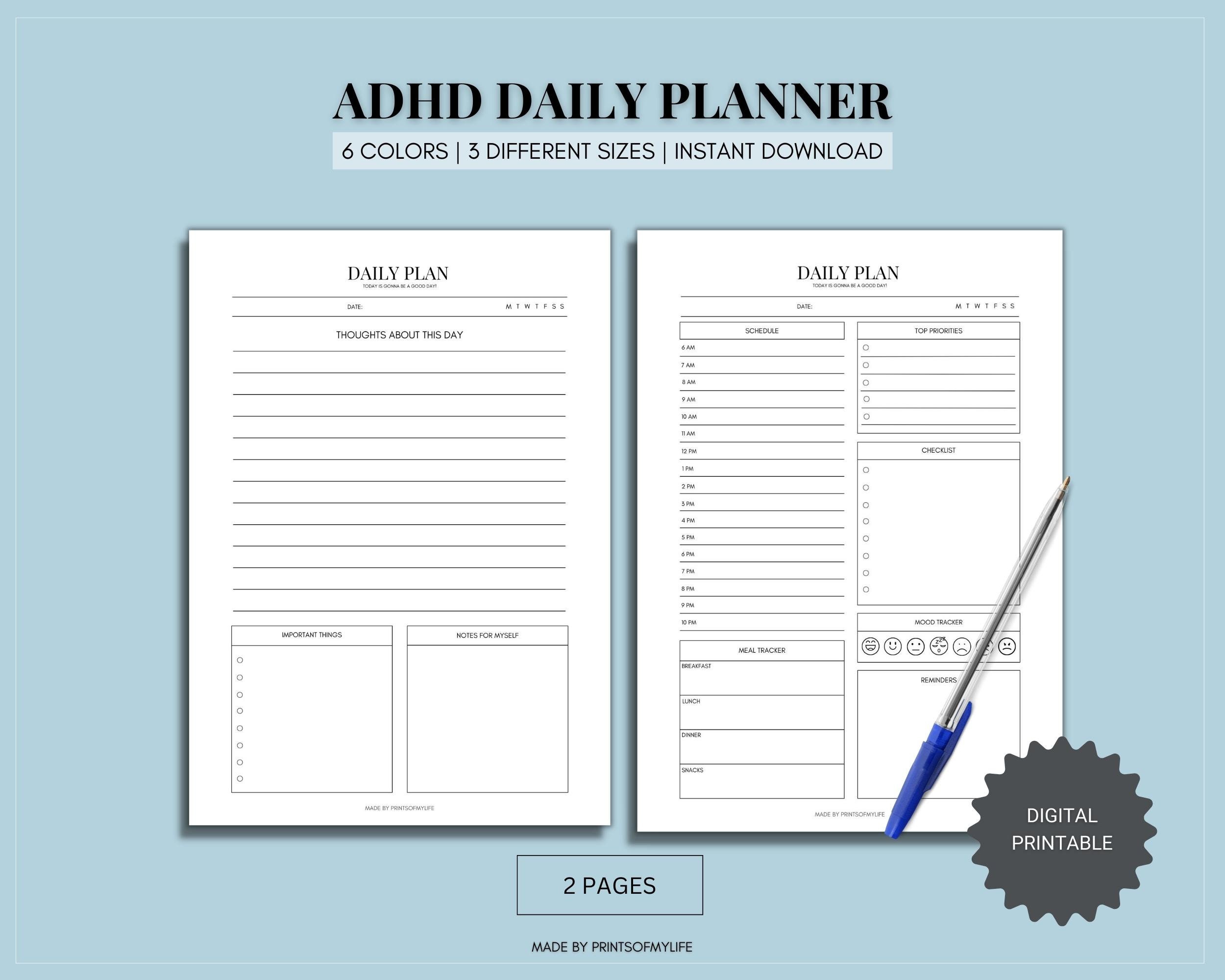 ADHD Daily Planner, Printable Adult ADHD Organizer, Productivity ...