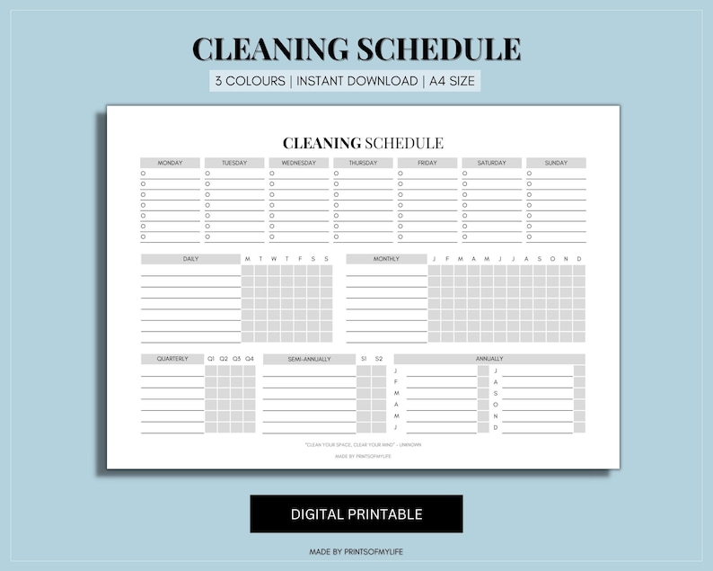 Household Cleaning Schedule Template Clean Task List Digital Cleaning List Daily Planning Chore ...