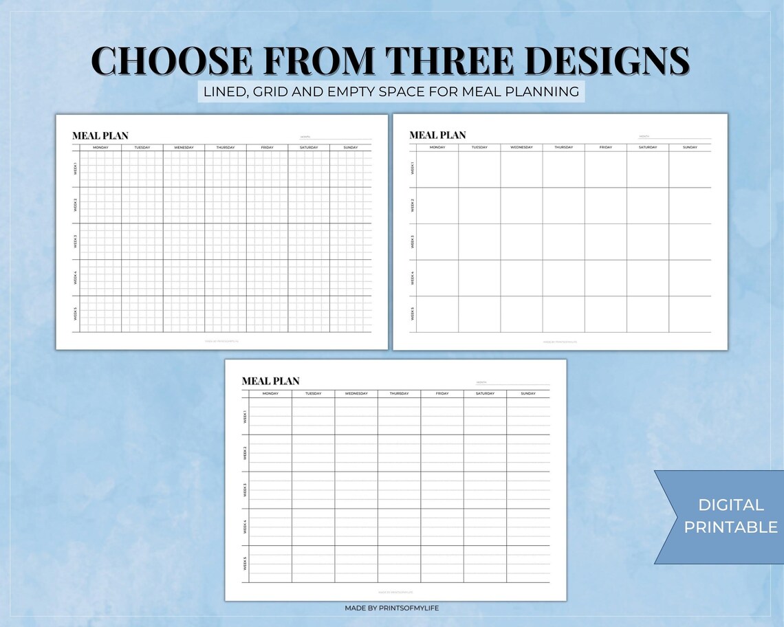 Monthly Meal Planner Family Meal Planner Printable Monthly Menu Planner ...