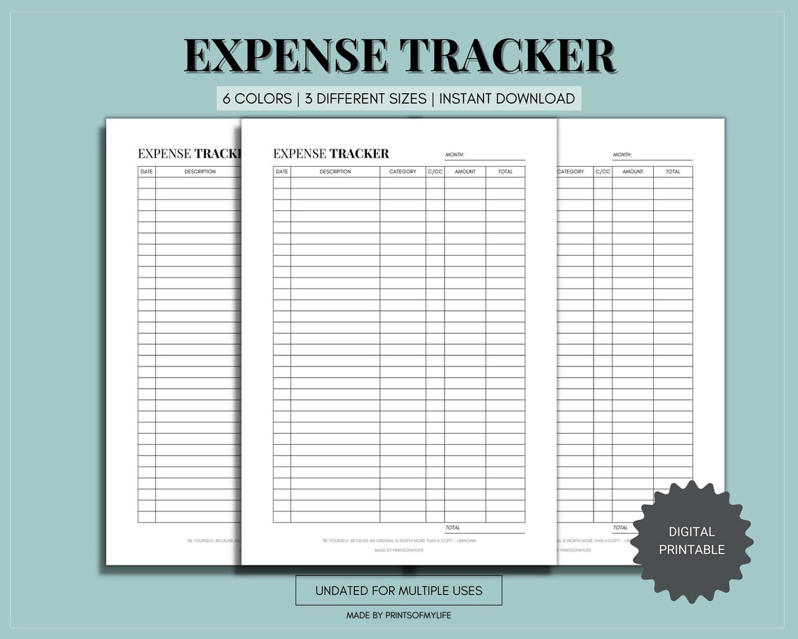 Expense Tracker Template Spending Tracker Journal Financial Budget ...