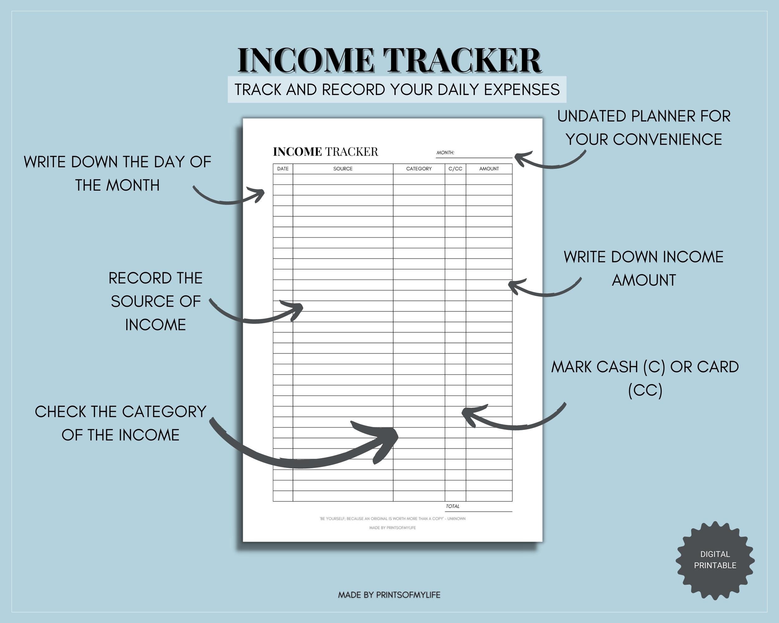 Income Tracker Template Earning Financial Budget Money Planner Monthly ...