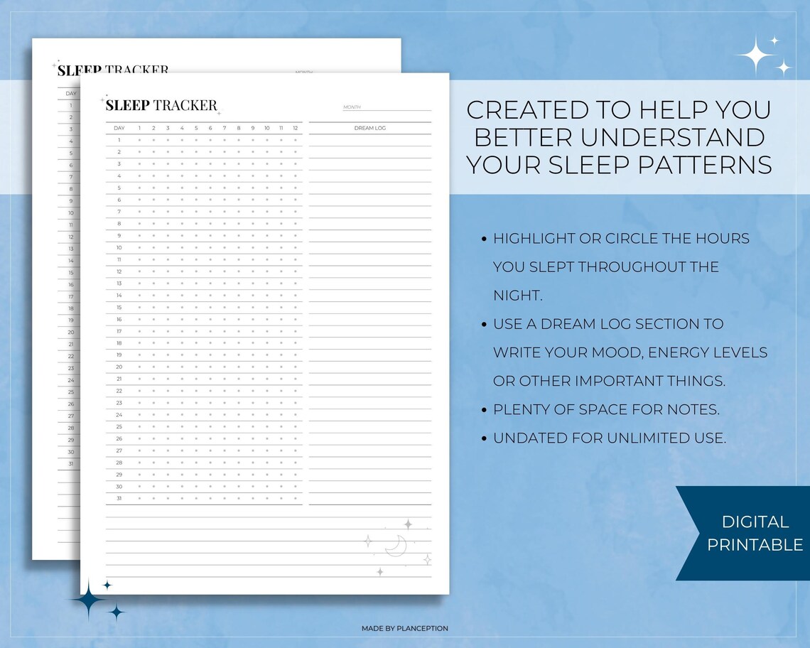 Sleep Tracker Printable Monthly Sleep Log Sleep Tracking Sleep Journal ...